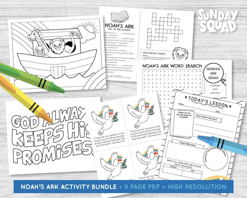 Printable Noah's Ark Activity Bundle Children Kids Sunday School Church ...