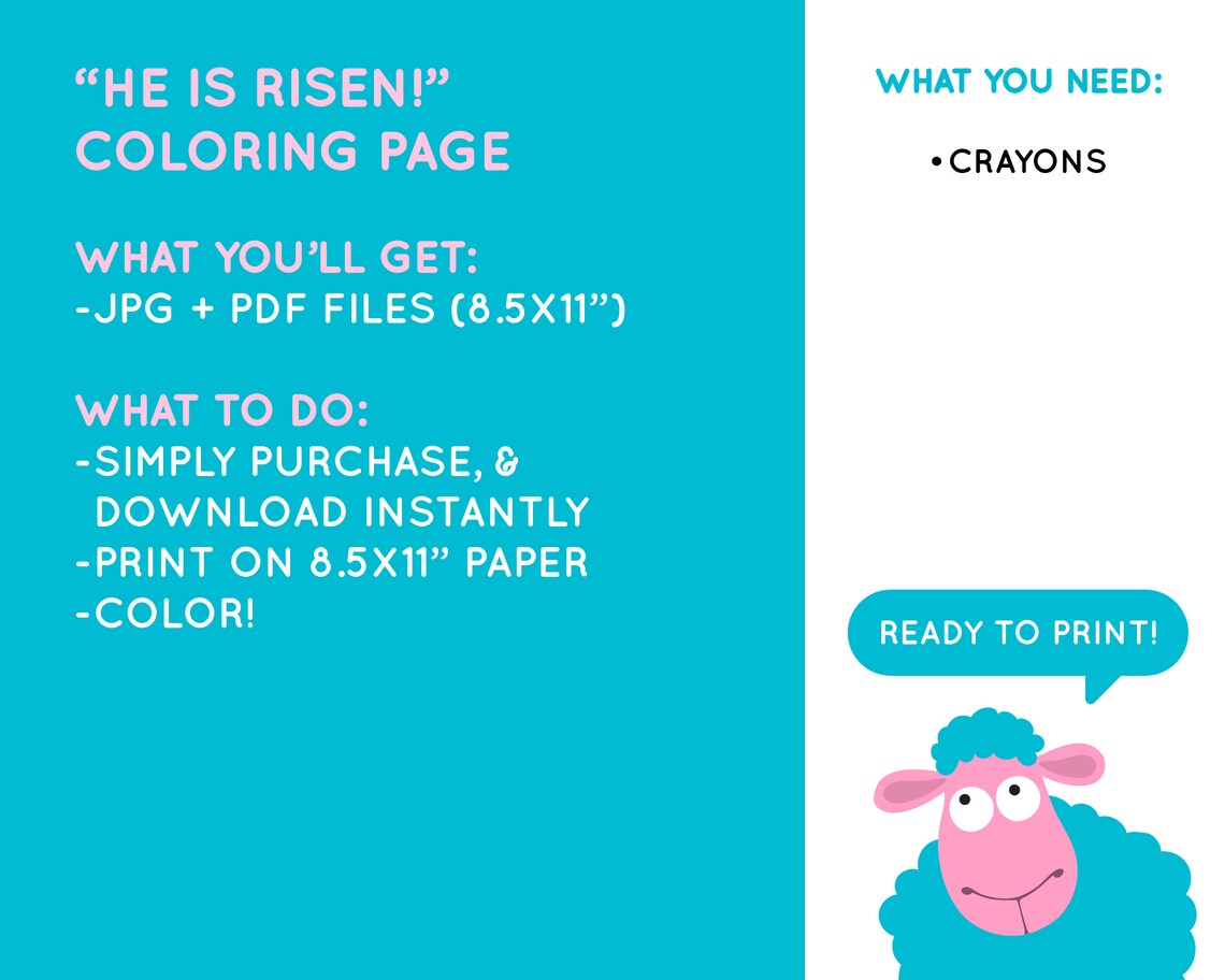 Printable Easter He is Risen Coloring Page Children Kids Sunday School ...