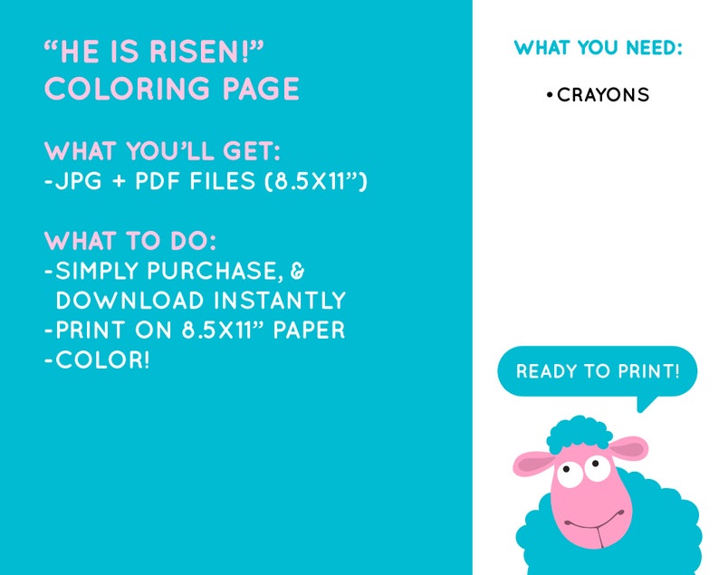 Printable Easter He is Risen Coloring Page Children Kids Sunday School ...