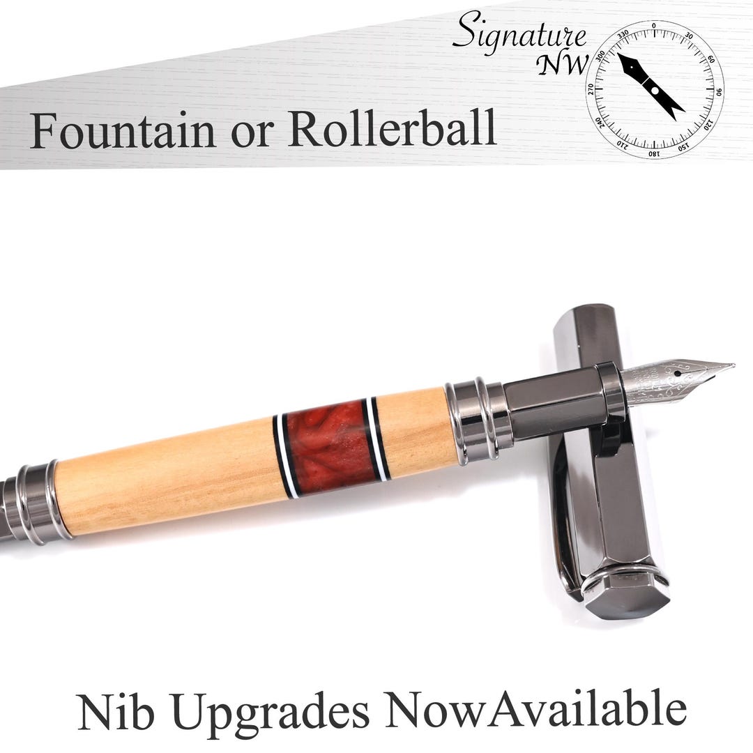 Woodturned Pen Maroon Olive Magnetic Vertex Fountain or Rollerball Pen ...