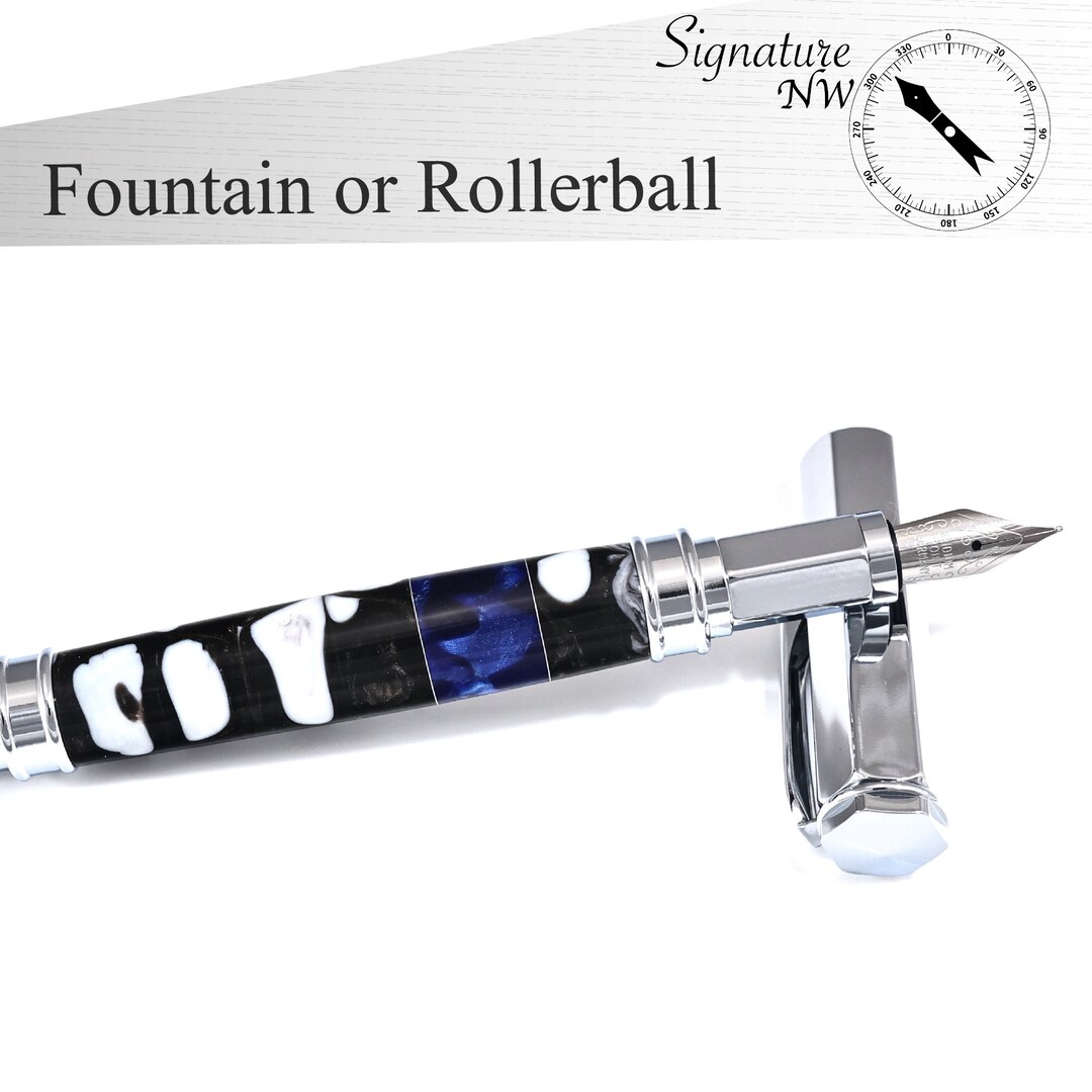 Woodturned Pen Blue Orca Magnetic Vertex Fountain or Rollerball Pen - Etsy