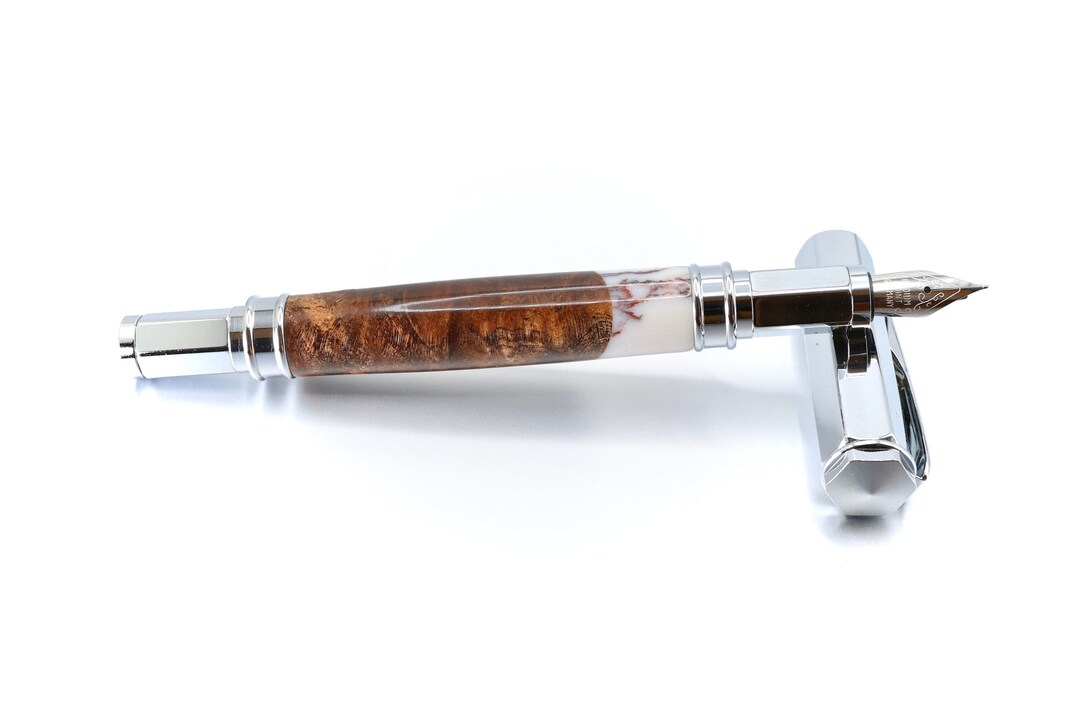 Woodturned Pen Maple Maroon Marble Magnetic Vertex Fountain or ...