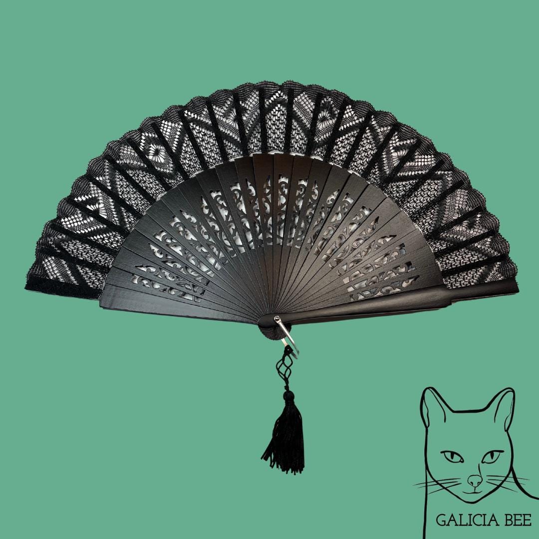 Black LACE FAN, Abanico Hand Fan With Handmade Bobbin Lace Thread ...
