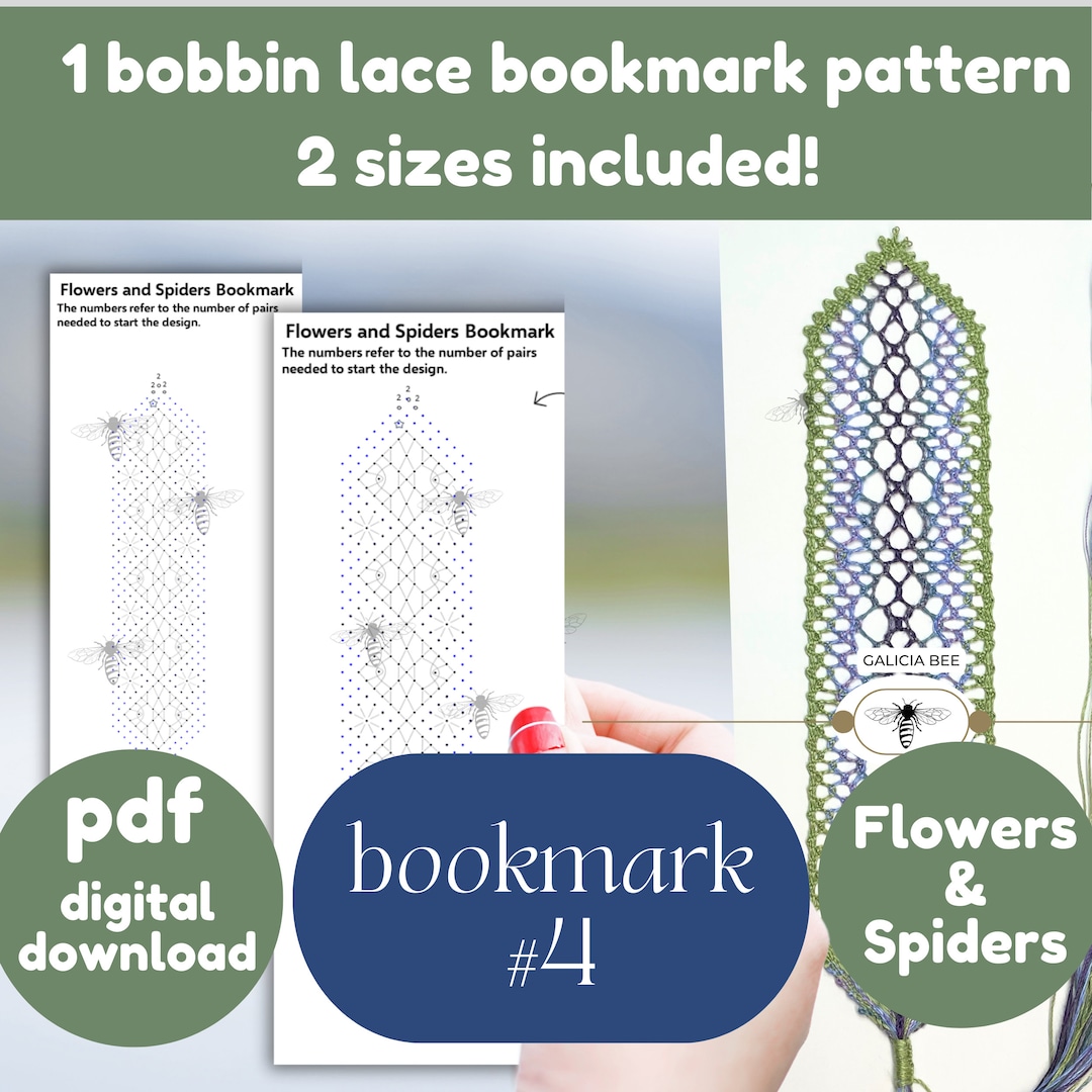 FLOWERS and SPIDERS Bobbin Lace Bookmark Patterns, BOOKMARK 4, Pdf ...