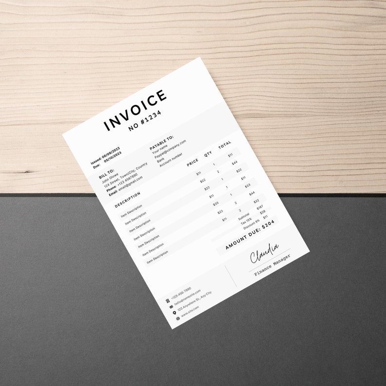 Invoice Template Word Simple Minimalist Editable and Printable - Etsy