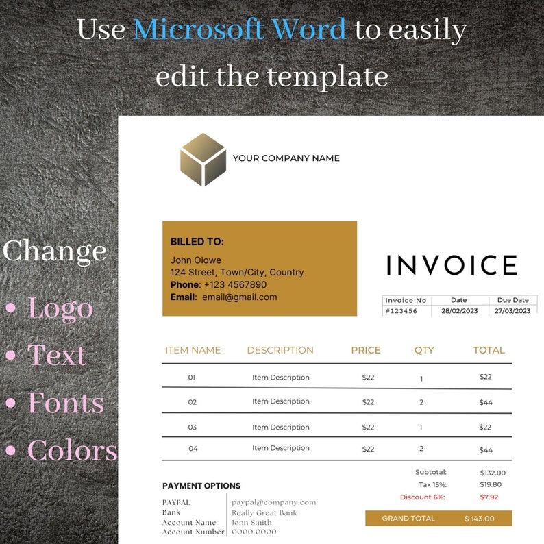 Invoice Template Word Minimalist Editable and Printable for Small ...