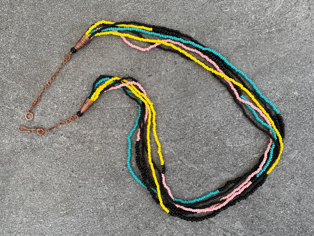 80s Aesthetic Multi-strand Beaded Necklace, Eclectic Beaded Statement ...