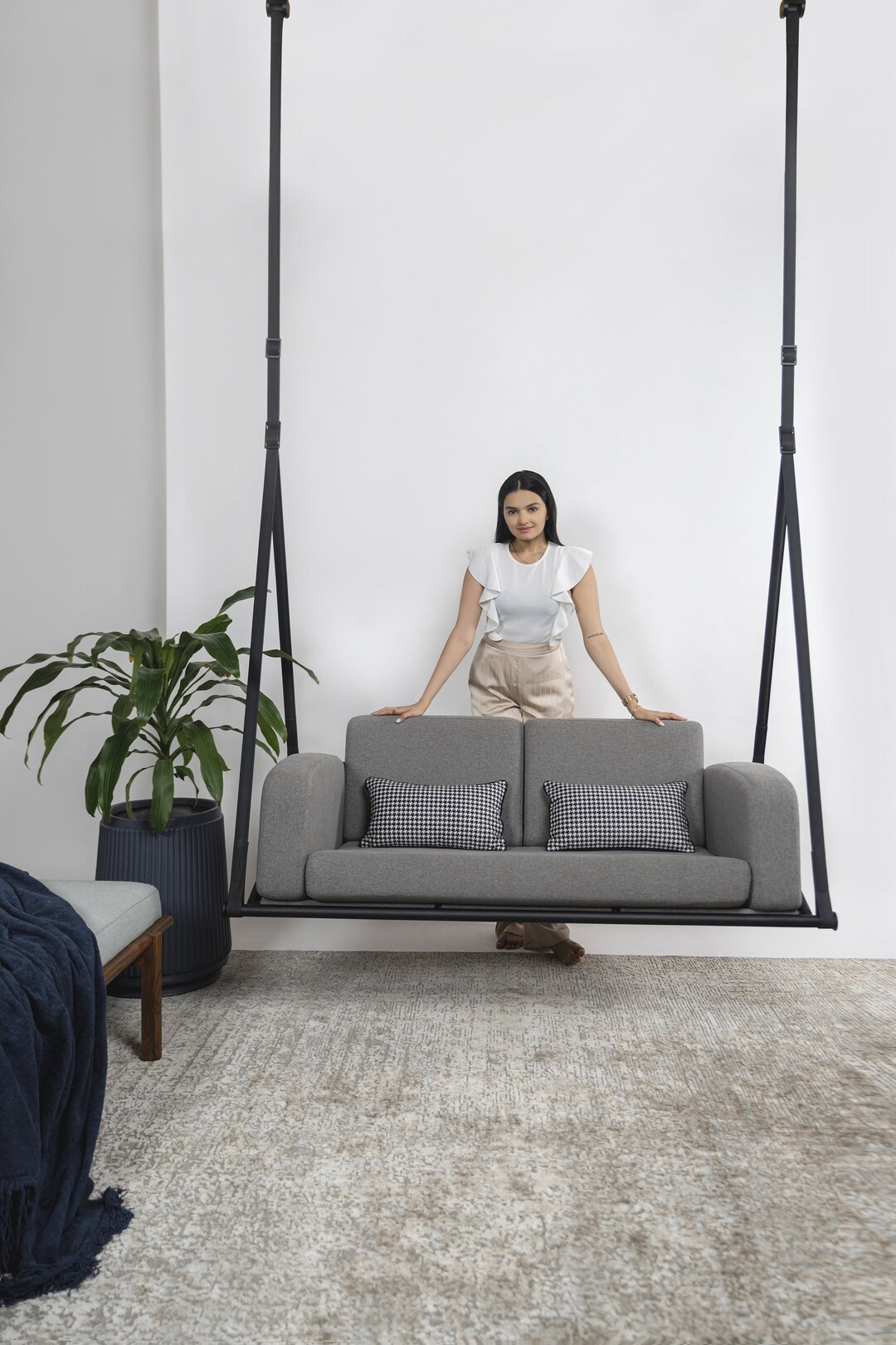 MIN MAX Luxury Sofa Swing 2 Seater in GREY Colour With Cushion ...