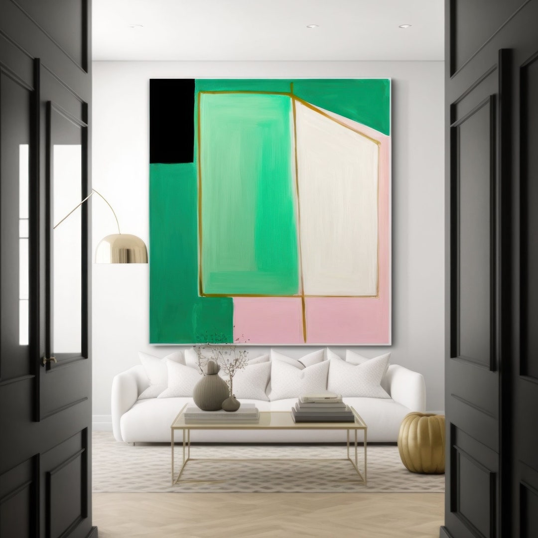 Mint Structure | Abstract Modern Painting in Green, Blush & Black ...