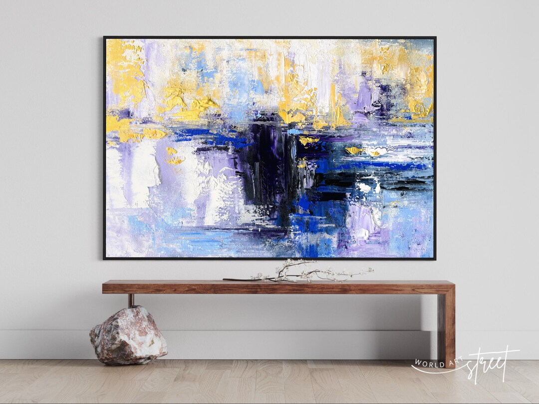 Royal Blue Modern Abstract Wall Art Decor Cobalt Blue and White Large ...