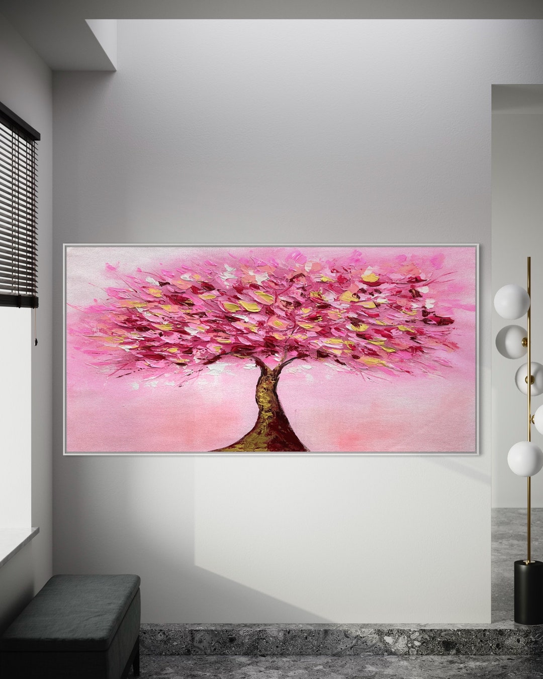 3D Pink Tree Wall Art Blooming Cherry Blossom Canvas Oil - Etsy