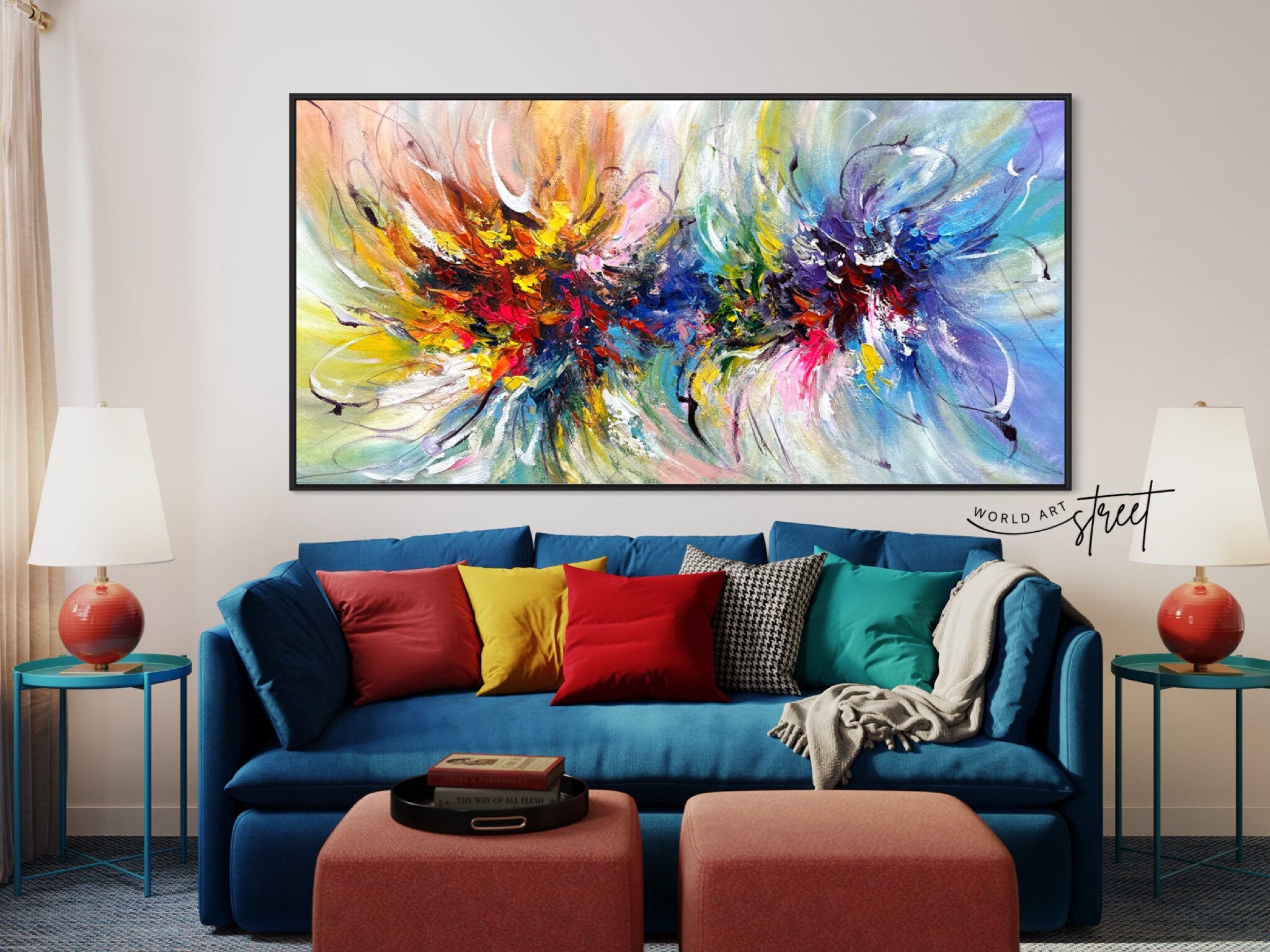 Original Colorful Abstract Painting Extra Large Wall Art - Etsy UK