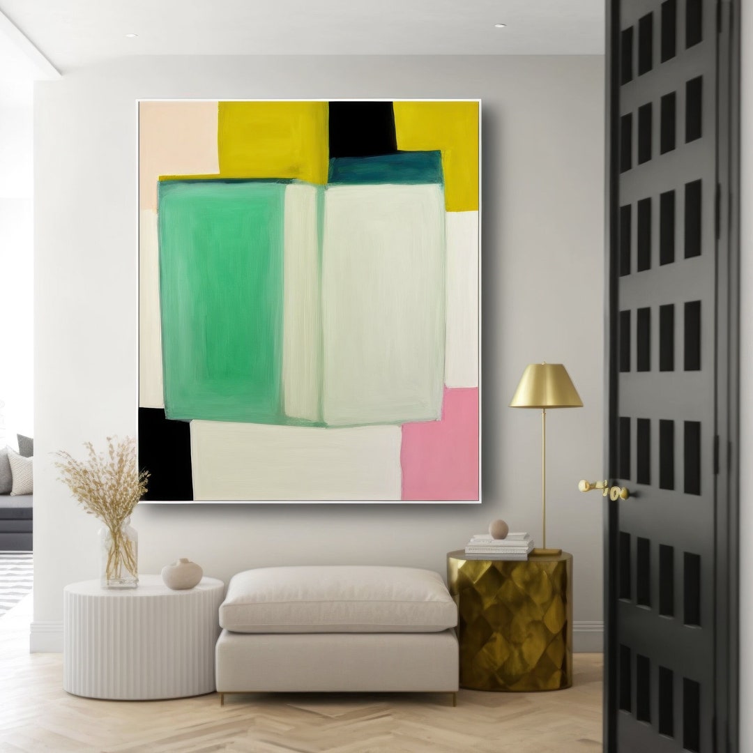 Bold Color Block Abstract Painting- Handmade Modern Art With Green ...