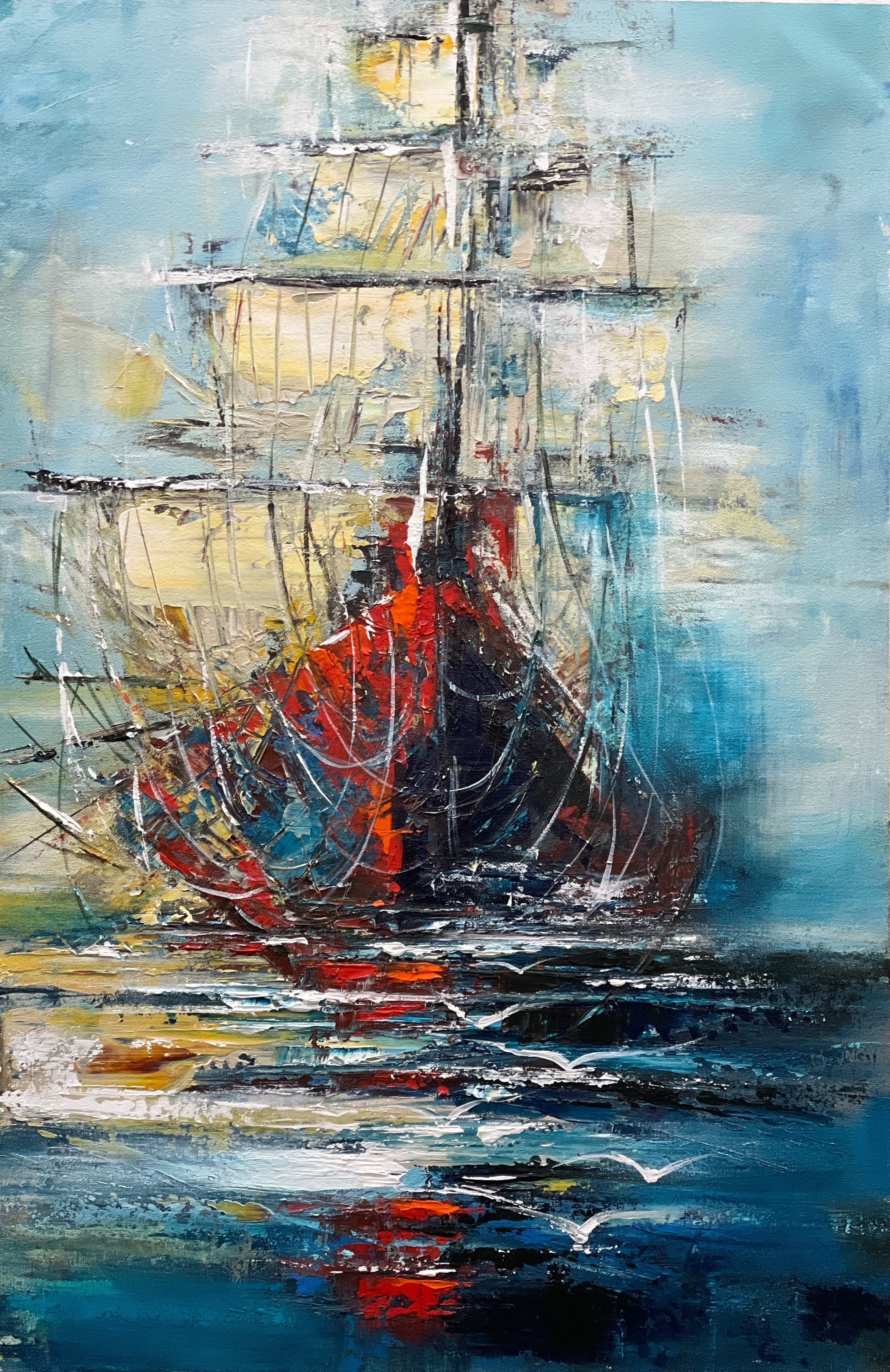 Ocean Landscape Painting Living Room Wall Art Decor Abstract Nautical ...