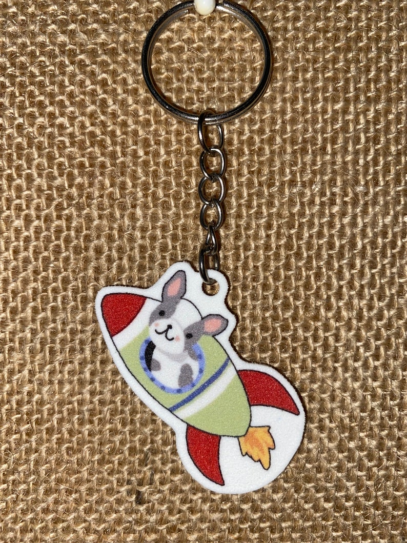 Dog in a Rocket Ship Keychain - Etsy