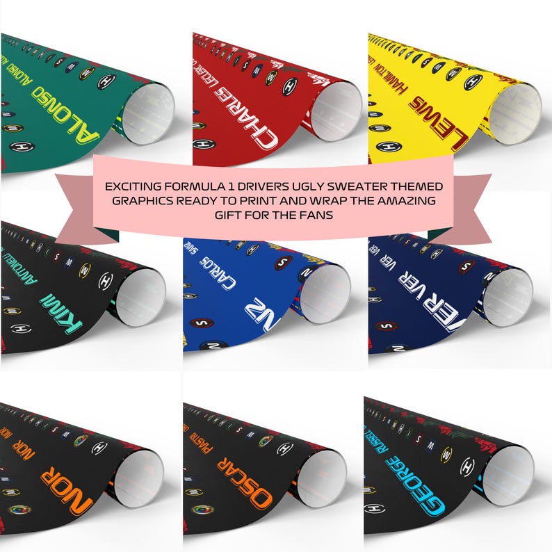 F1 Ugly Sweater Theme Christmas Gift Wrap Formula 1 Fans | Ready to ...