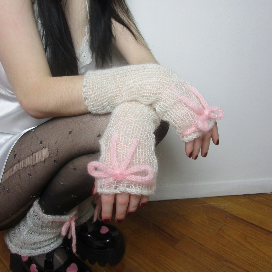 White Mohair Knit Arm Warmers - Etsy