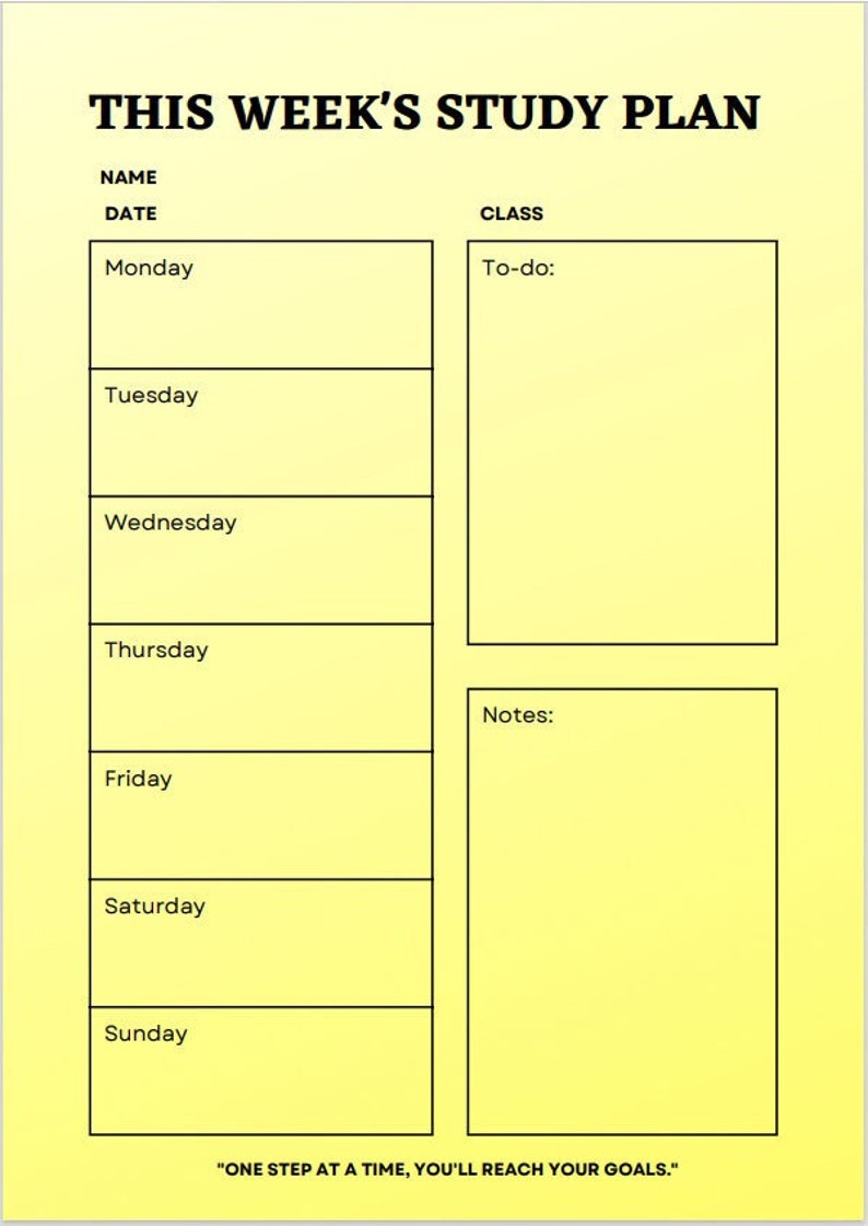 Weekly Study Planner Printable Planner Downloadable Planner - Etsy