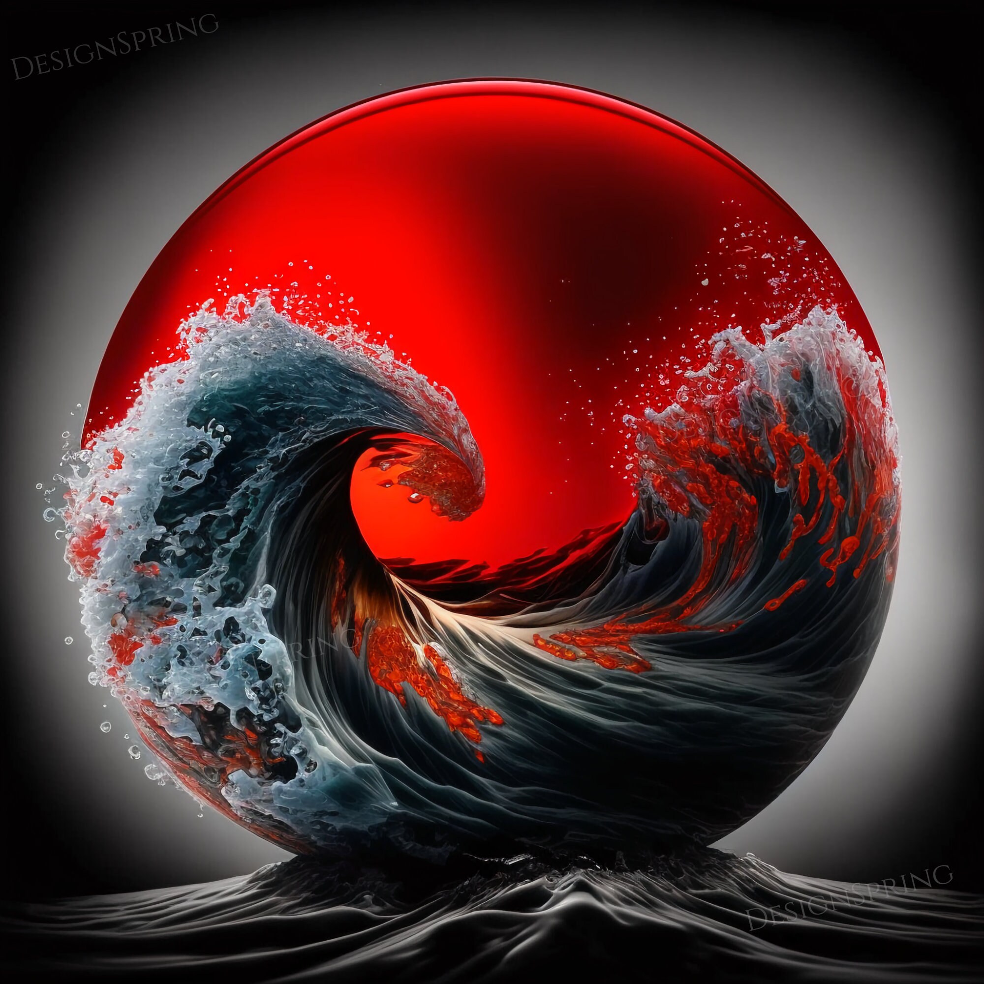 The Great Wave Sphere Digital Art Print, AI Generated, Square, 1:1, AI ...