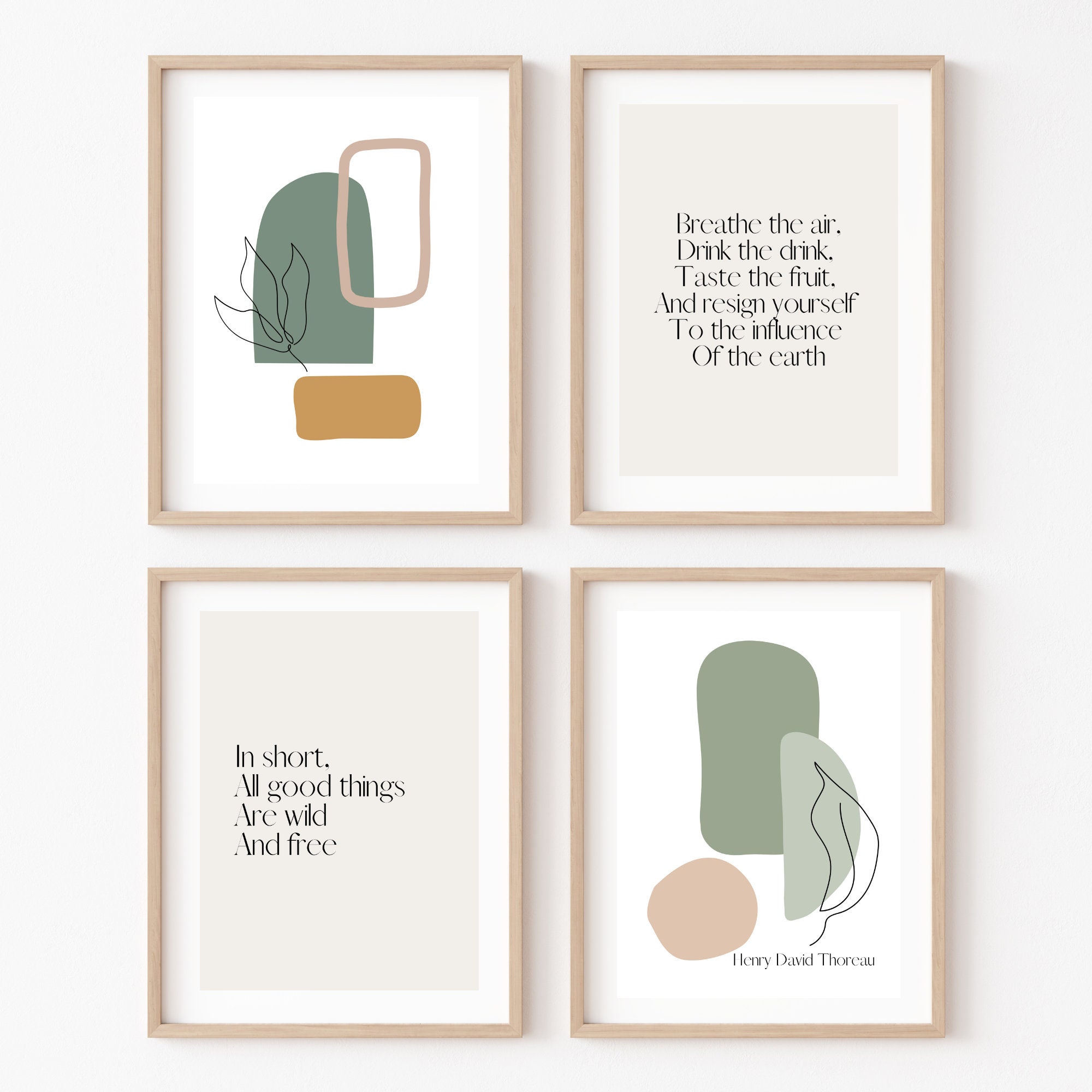 Set 4 Henry David Thoreau Inspirational Nature Quote | Digital Wall Art ...