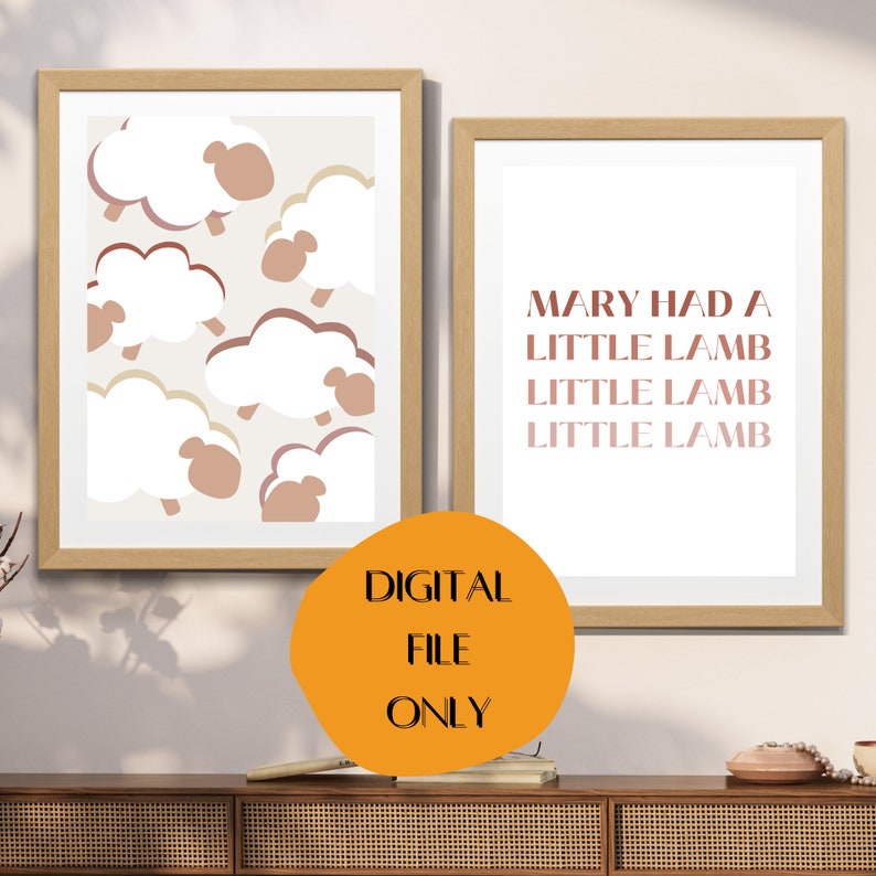 Set of 2 Nursery Rhymes Mary Had a Little Lamb | Digital Wall Art Print ...