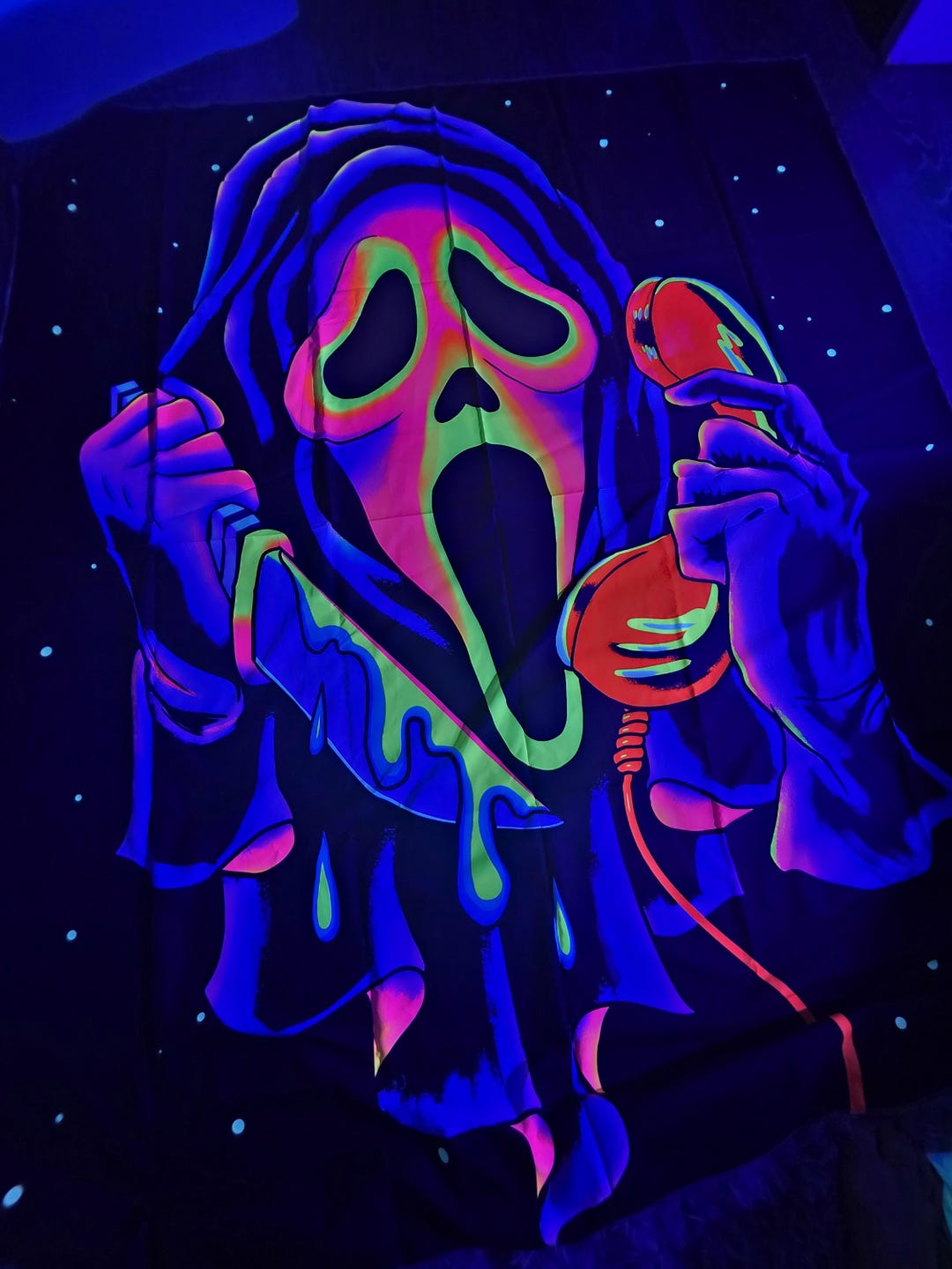 Halloween Ghost Face Tapestry, Uv Reactive, Black Light Glow in the ...