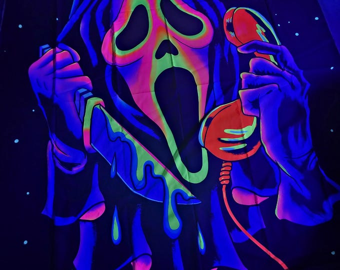 Halloween Ghost Face Tapestry, Uv Reactive, Black Light Glow in the ...