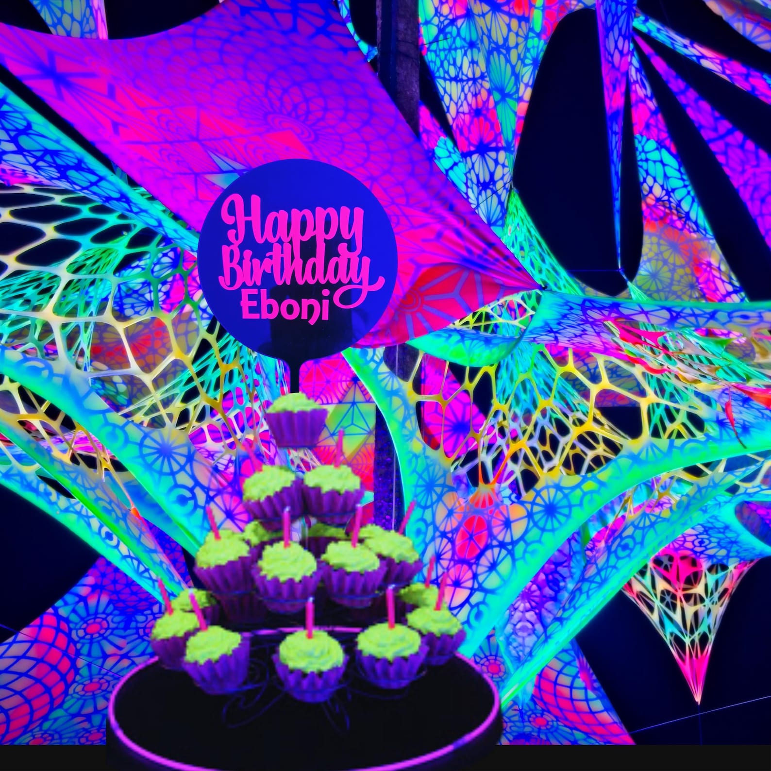 UV Glow Party Cake Topper, Neon Birthday Cake Topper, Neon Cake Décor ...