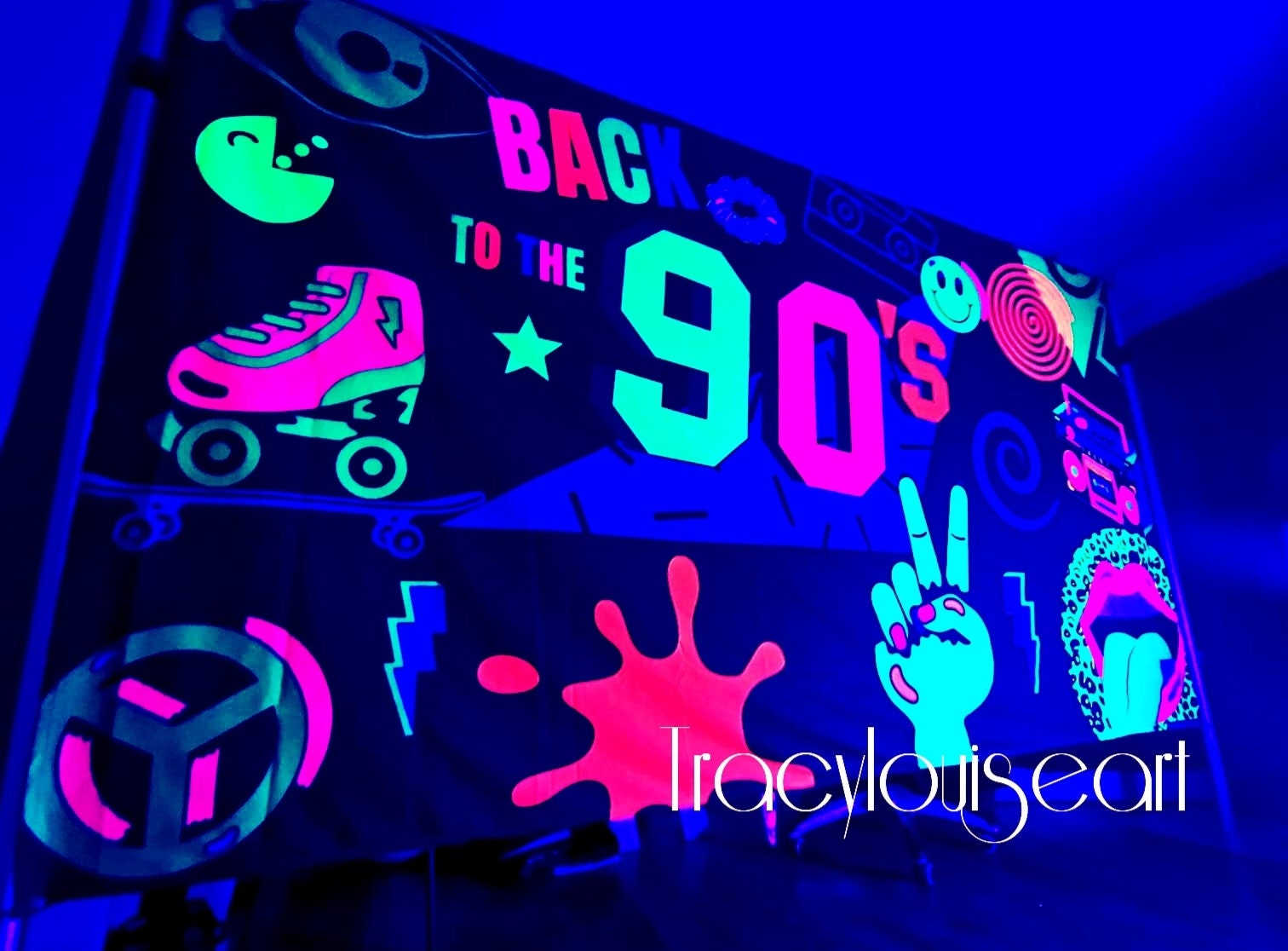 Uv Neon Back to the 90s Giant Wall Hanging Tapestry Uv Reactive ...