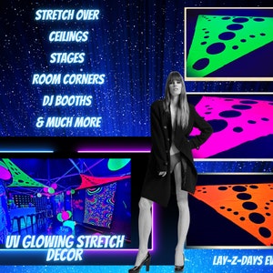 UV Reactive Décor, Triangular Ceiling Stretch Décor, Blacklight Party ...