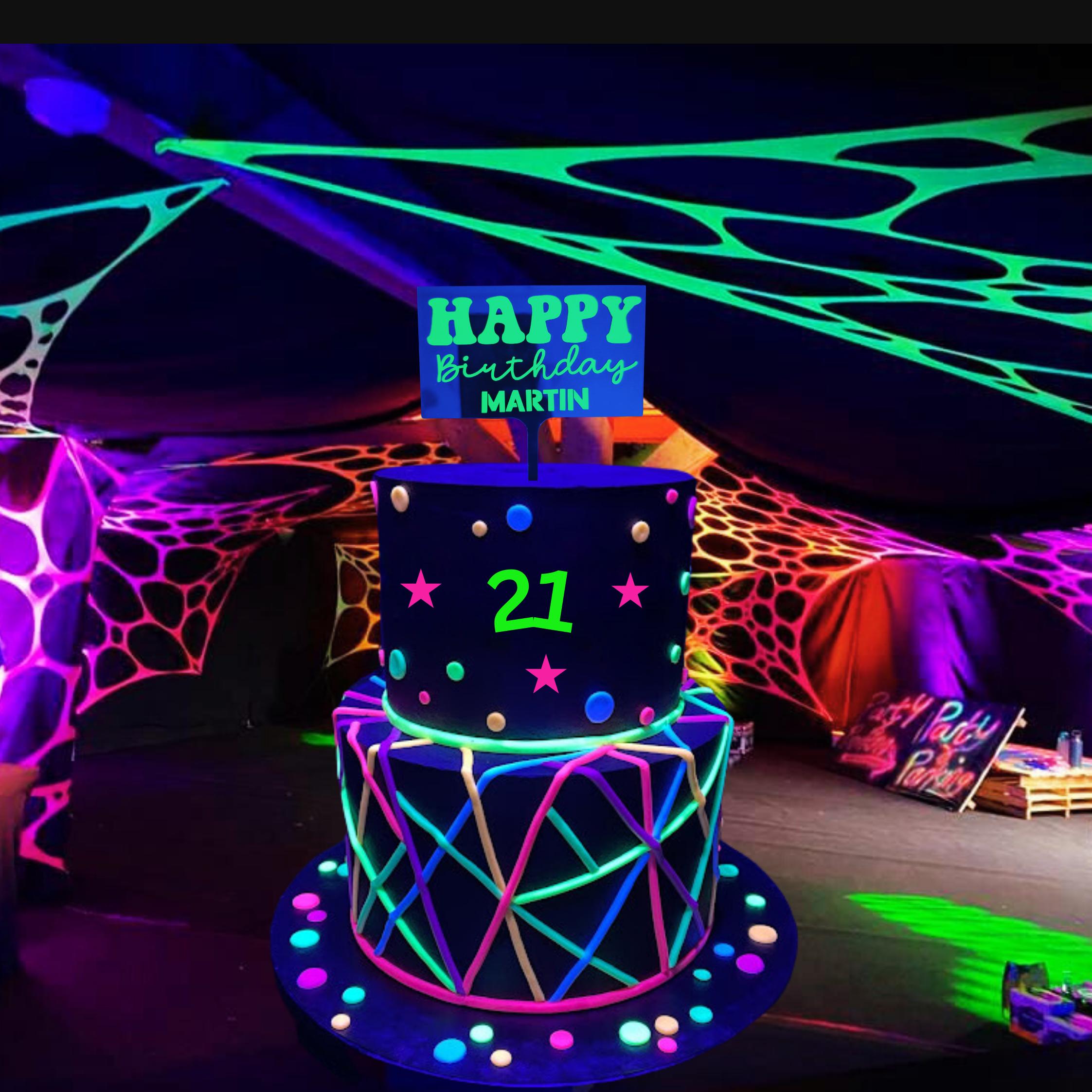 UV Glow Party Cake Topper, Neon Birthday Cake Topper, Neon Cake Décor ...
