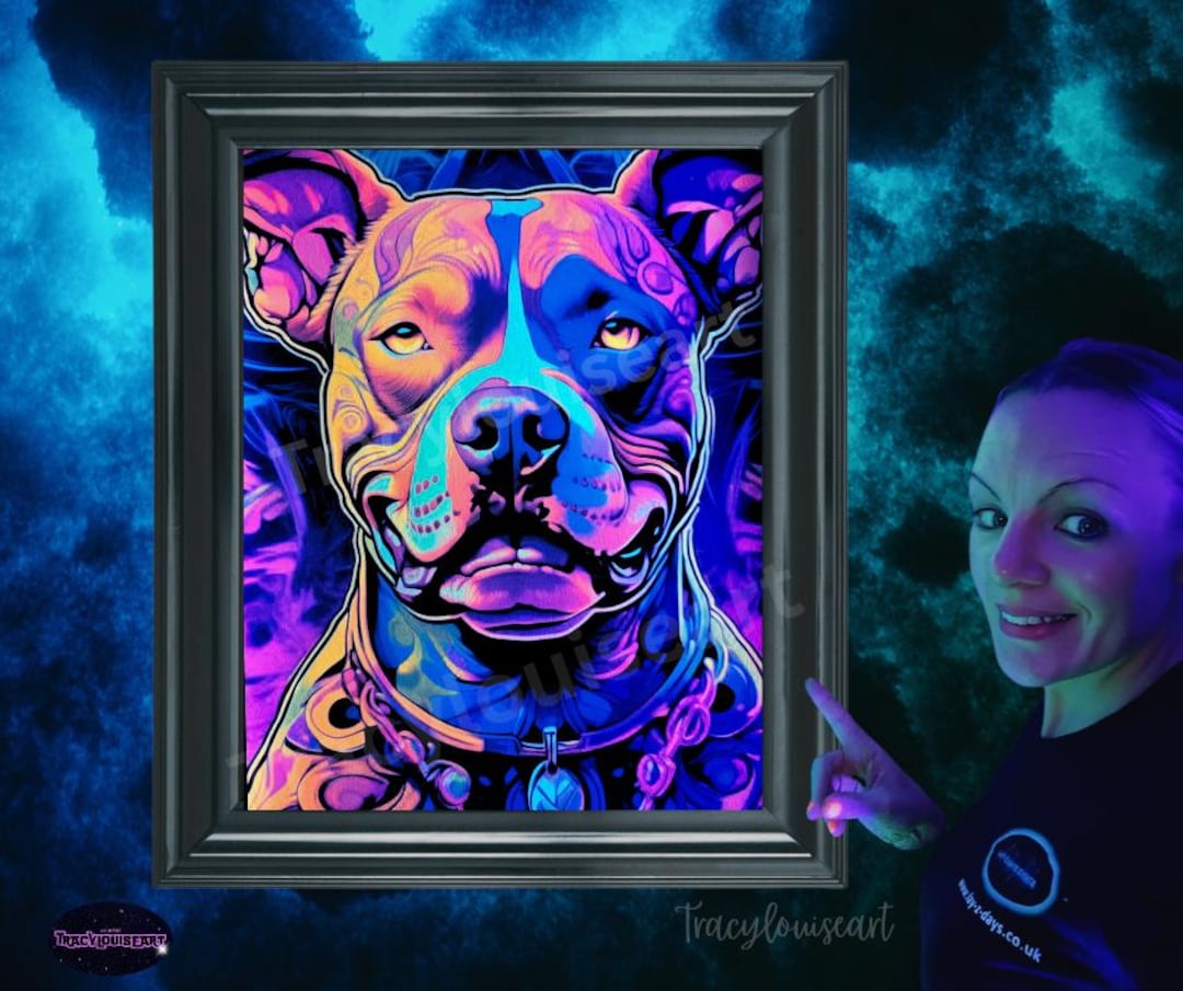 Uv Loving Memory Xl Bully Dog A4, A3,wall Art, Poster, Neon Art, Glow ...