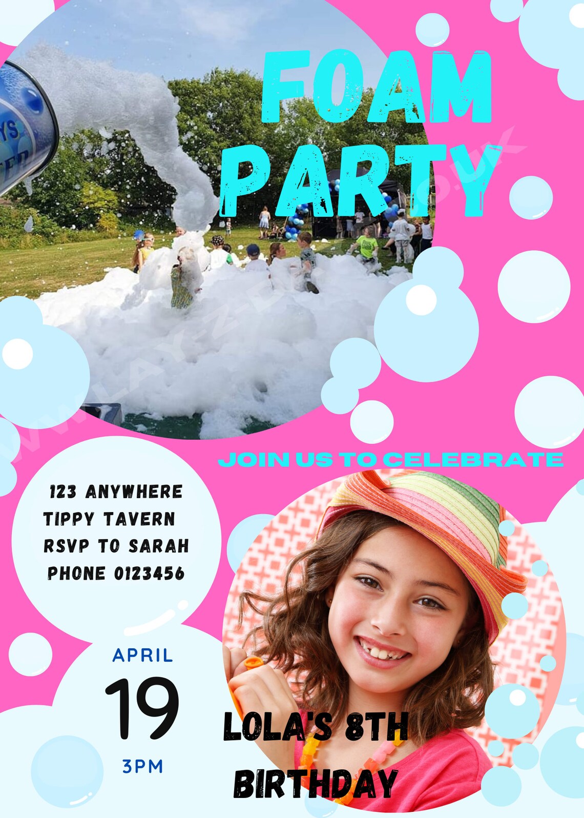 Girls Foam Party, Birthday Invitation, Party Invitation, Digital ...