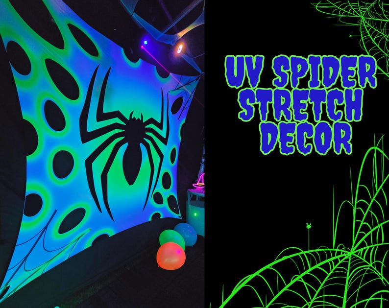 Uv Reactive Halloween Spiders Stretch Decor Piece, Event Decor, Neon ...