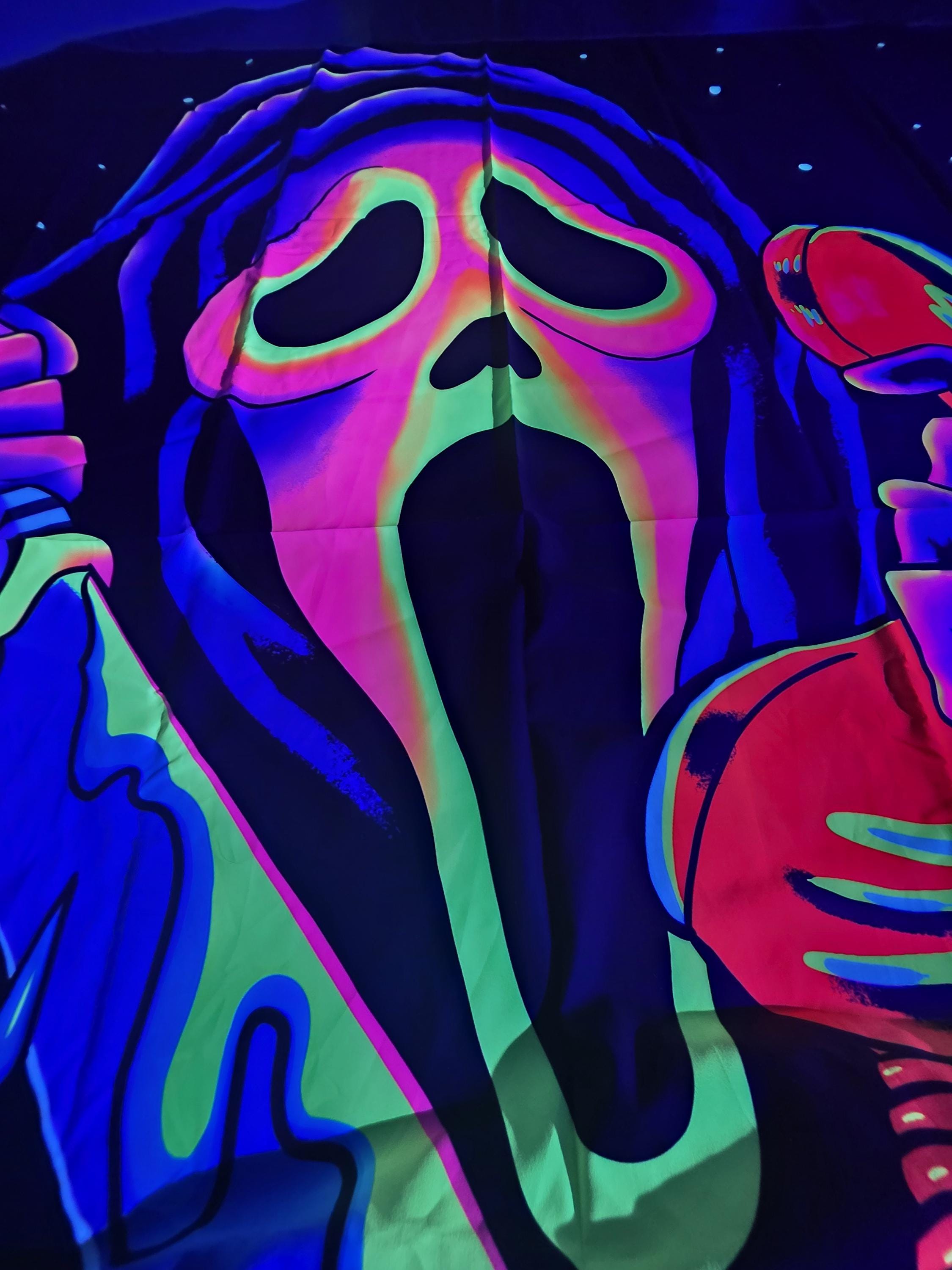 Halloween Ghost Face Tapestry, Uv Reactive, Black Light Glow in the ...