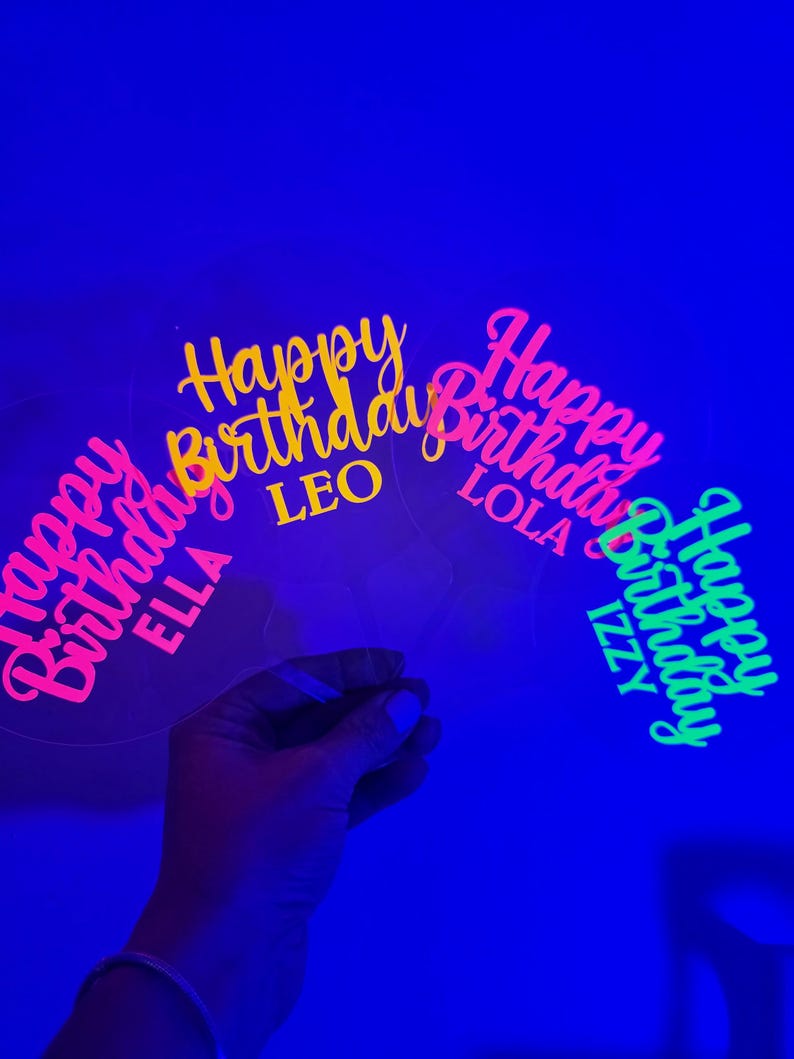 UV Glow Party Cake Topper, Neon Birthday Cake Topper, Neon Cake Décor ...