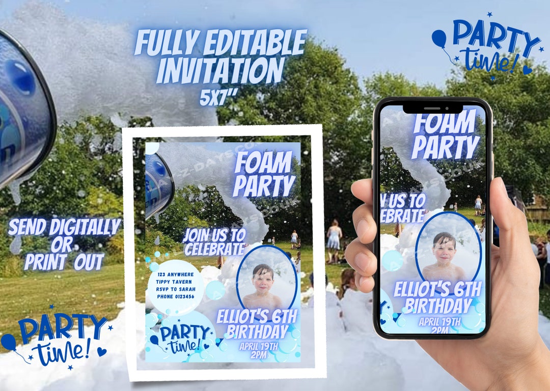 Foam Party Birthday Invitation, Editable Template (digital Download) - Etsy