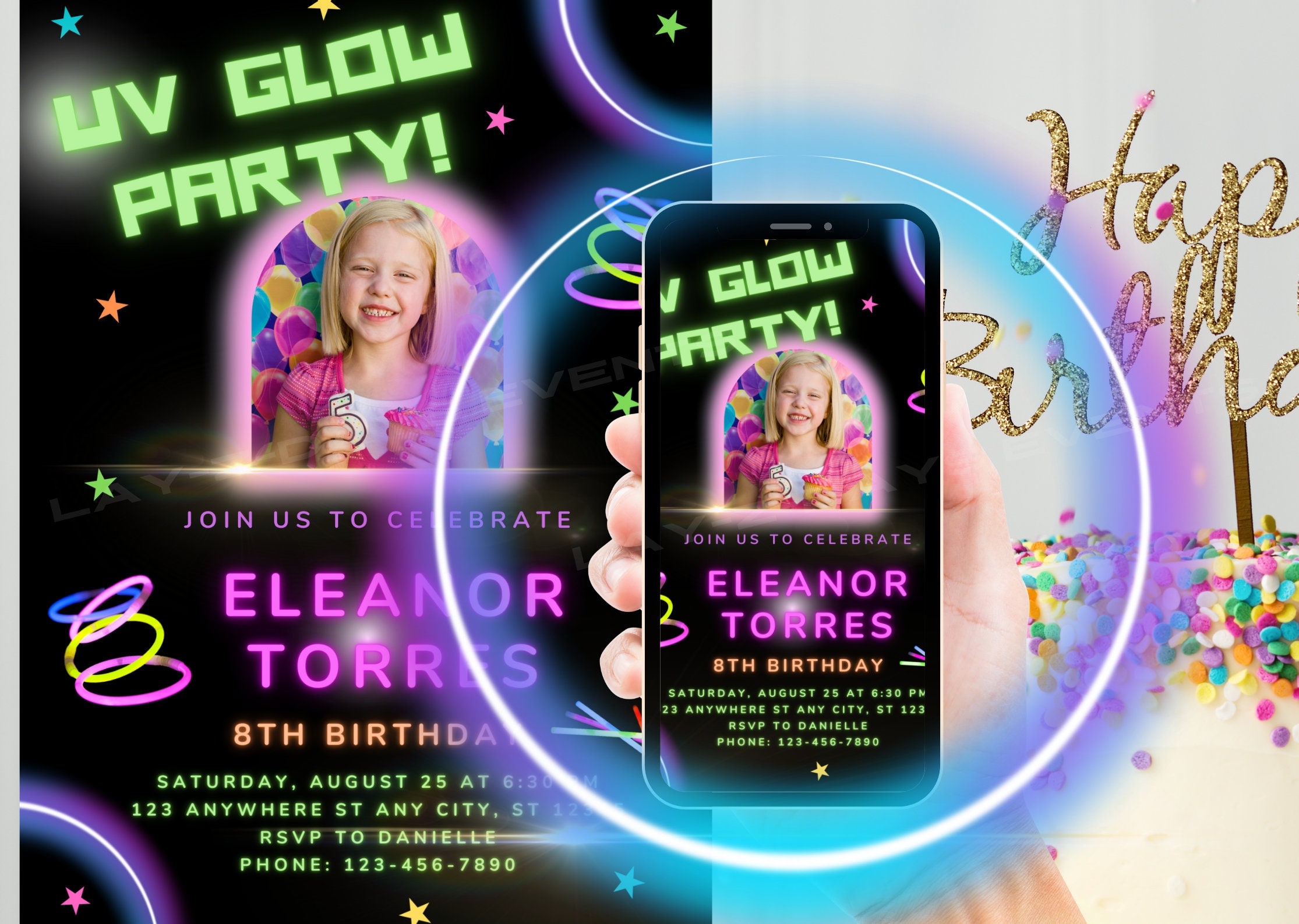 UV Glow Party Birthday Invitation Glow Invitation Glow Party - Etsy