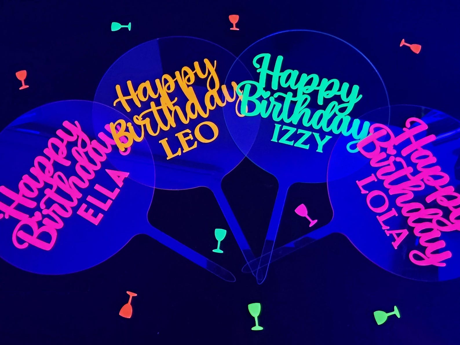 UV Glow Party Cake Topper, Neon Birthday Cake Topper, Neon Cake Décor ...