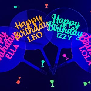 UV Glow Party Cake Topper, Neon Birthday Cake Topper, Neon Cake Décor ...