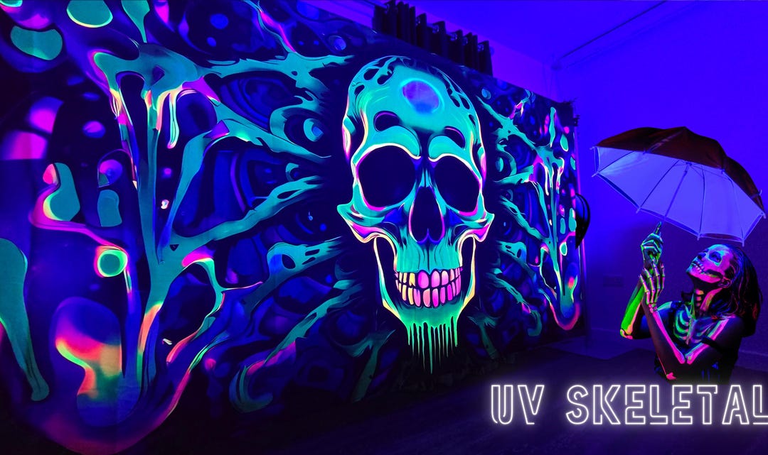 Uv Halloween Skull Skeletal Neon Giant Wall Hanging Tapestry Uv ...