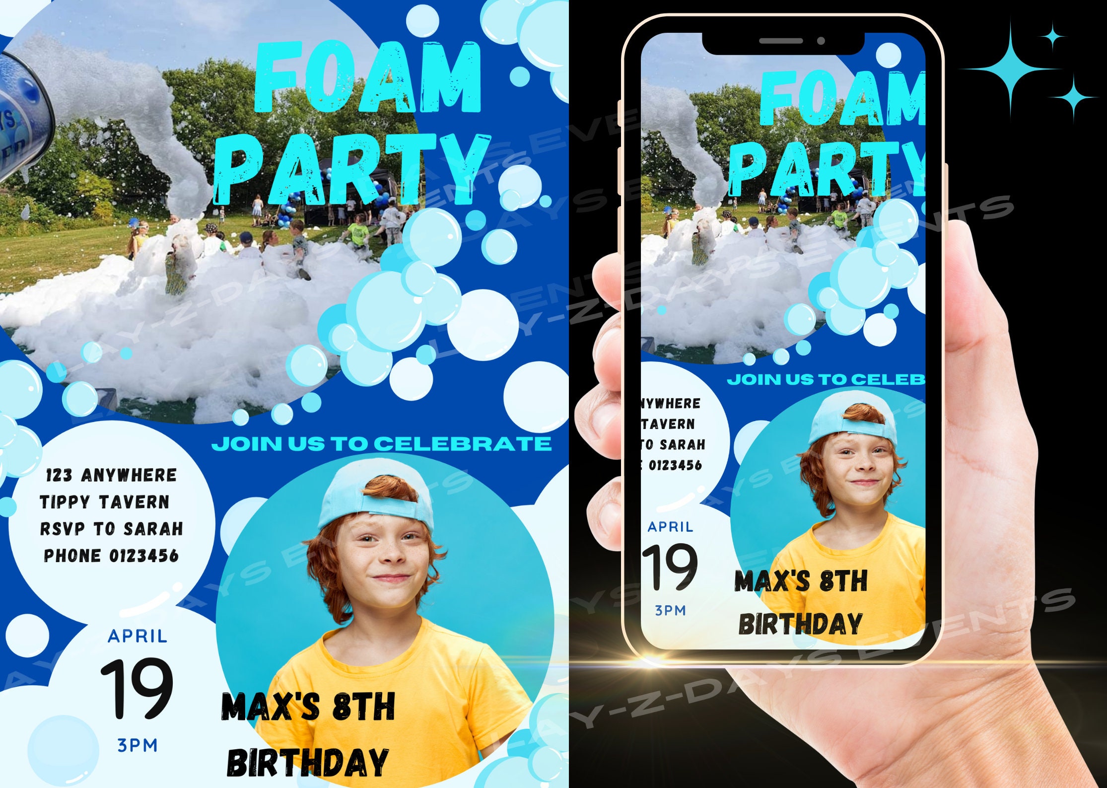BOYS Foam Party, Birthday Invitation, Party Invitation, Digital ...