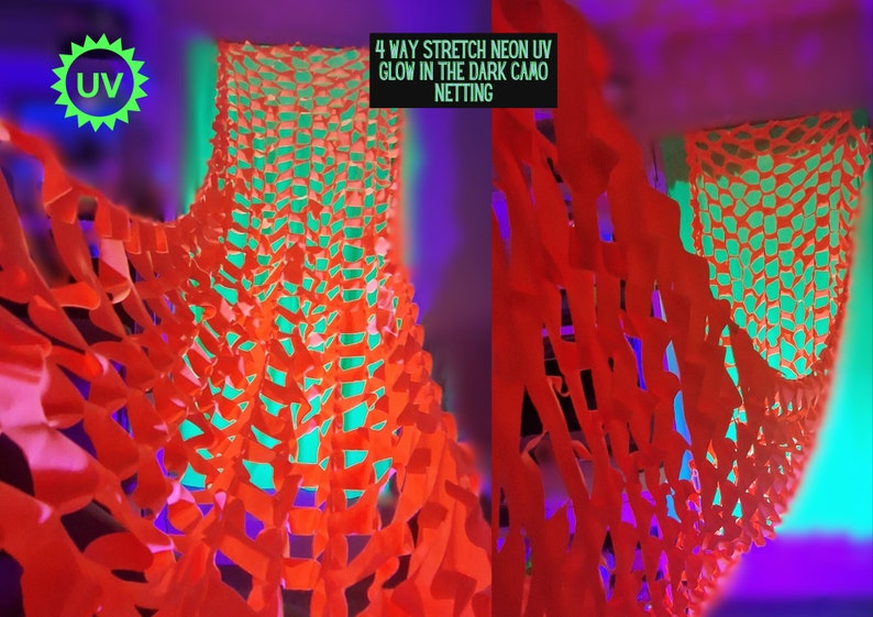 UV Neon Orange Camo Netting, Glow in the Dark, Uv Camouflage Net, Blacklight Party, Rave, Uv ...