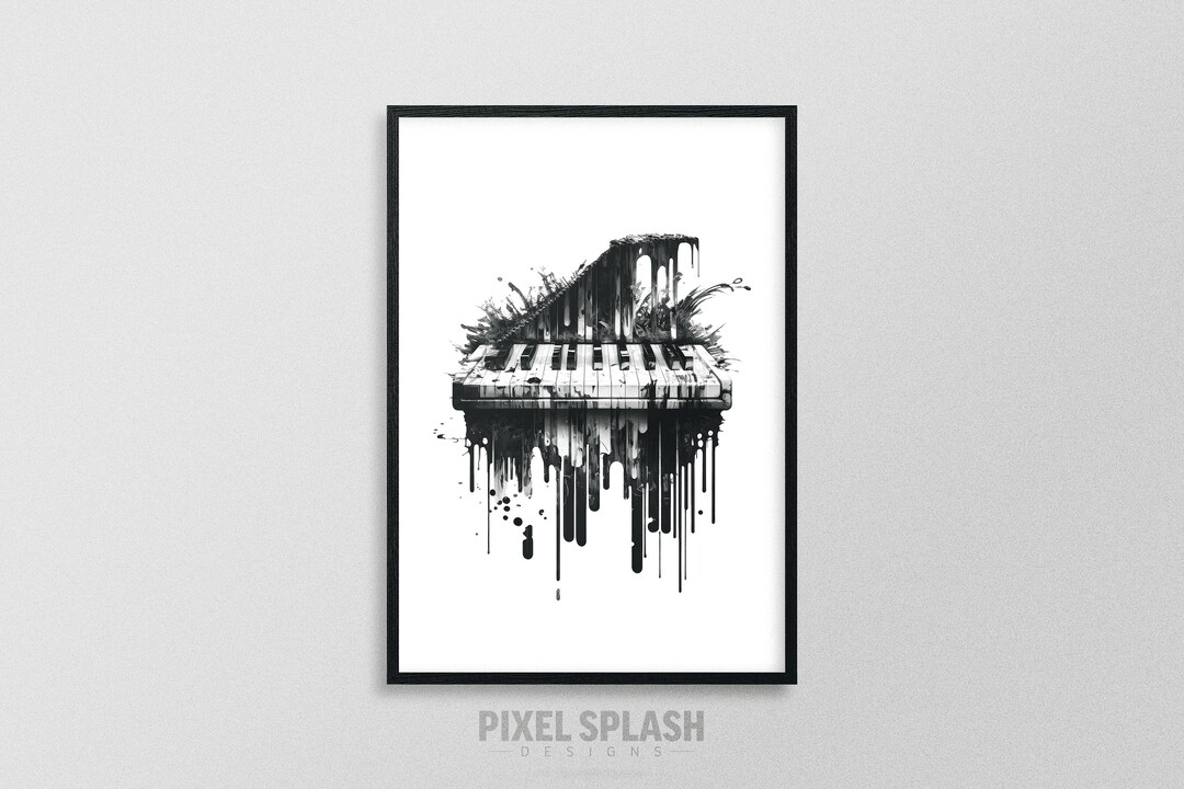 Distorted Piano Design, Wall Art, Home Decor, Black and White ...