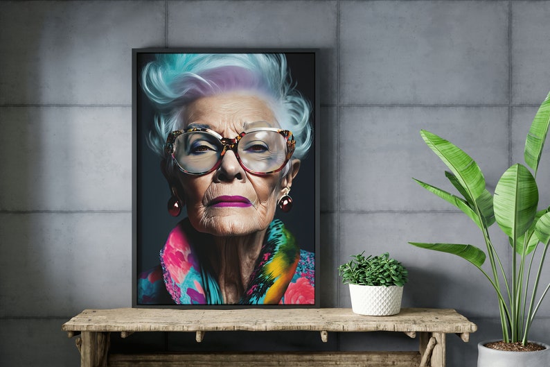 Colorful Cool Old Lady Fashion Wall Art Fashion Old Lady - Etsy