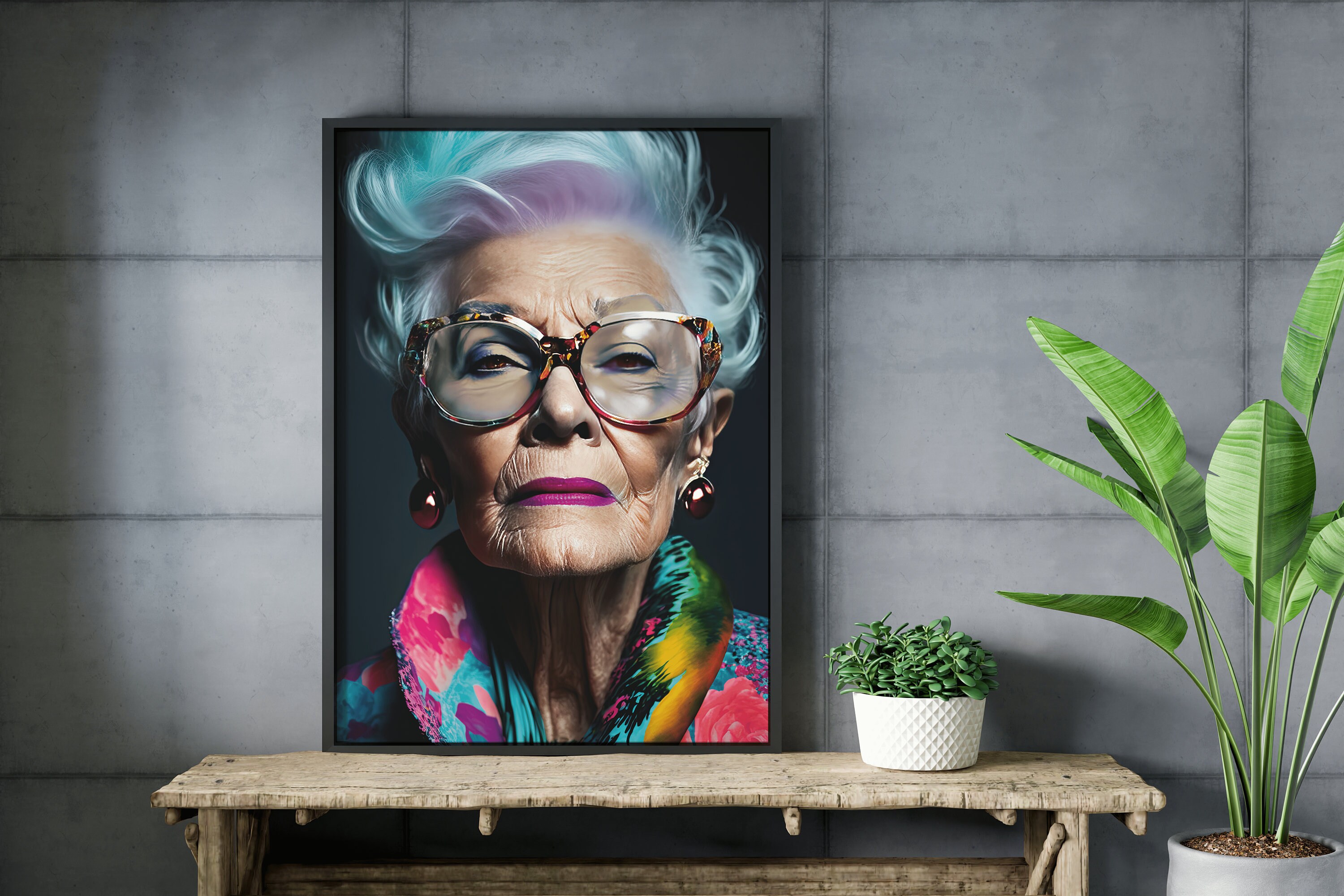 Colorful Cool Old Lady Fashion Wall Art Fashion Old Lady Colorful ...