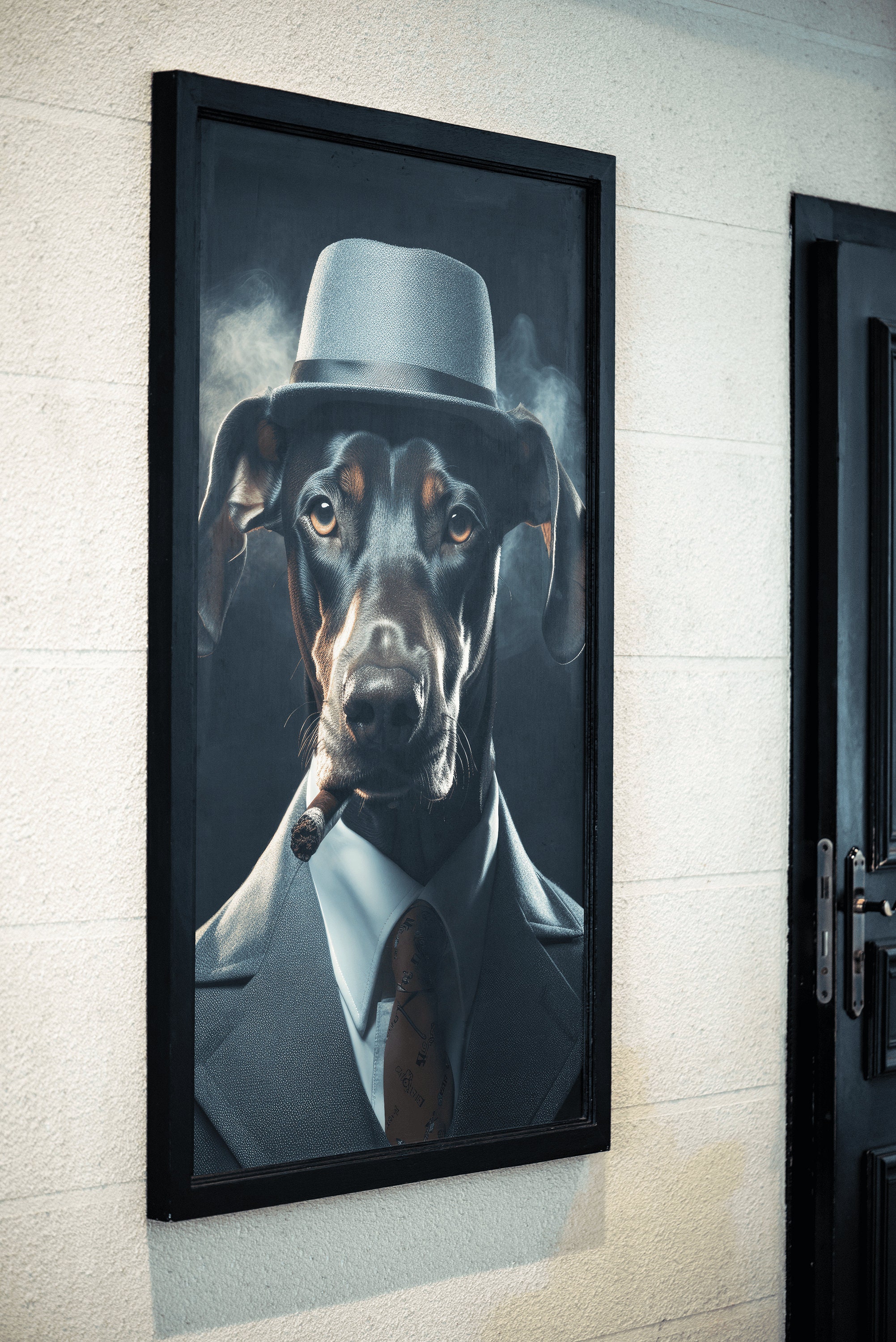 3 Surreal Art Pieces of Gangster Dogs in Suits Smoking Cigars. Dark ...