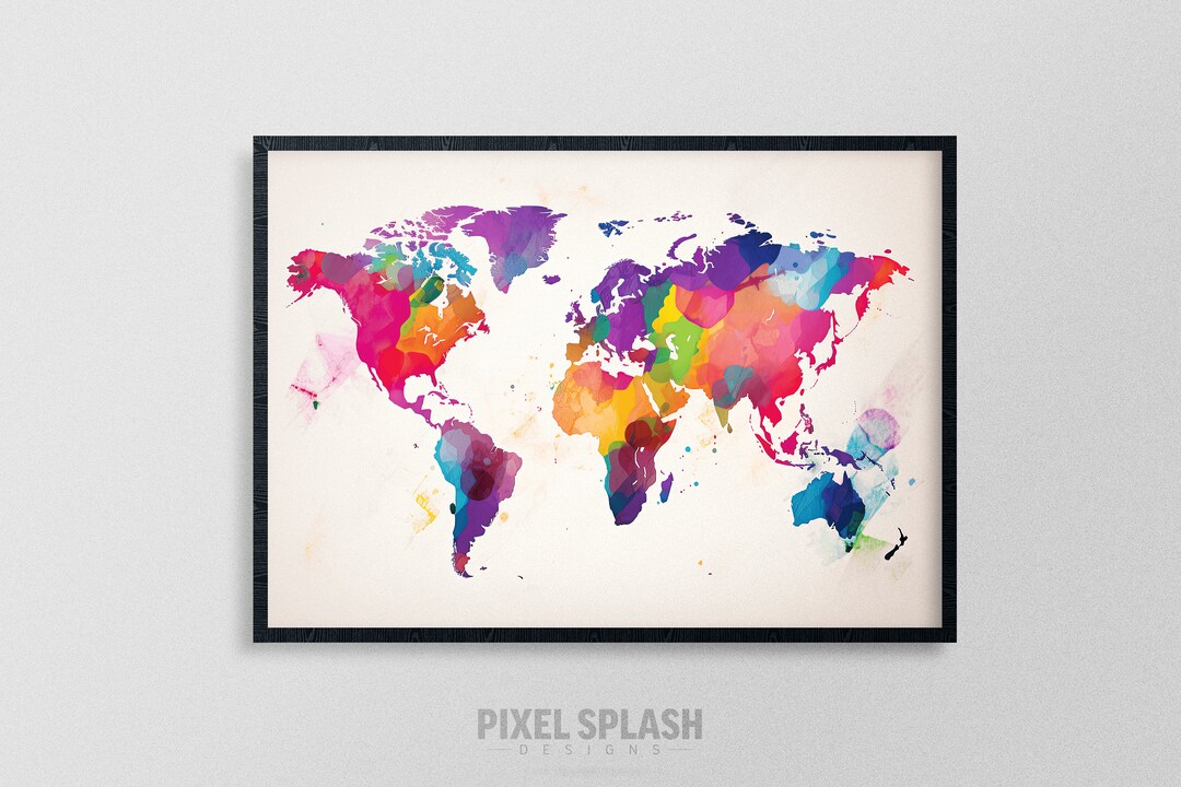 World Map Colorful Printable Downloadable Wall Art Poster Home Decor ...