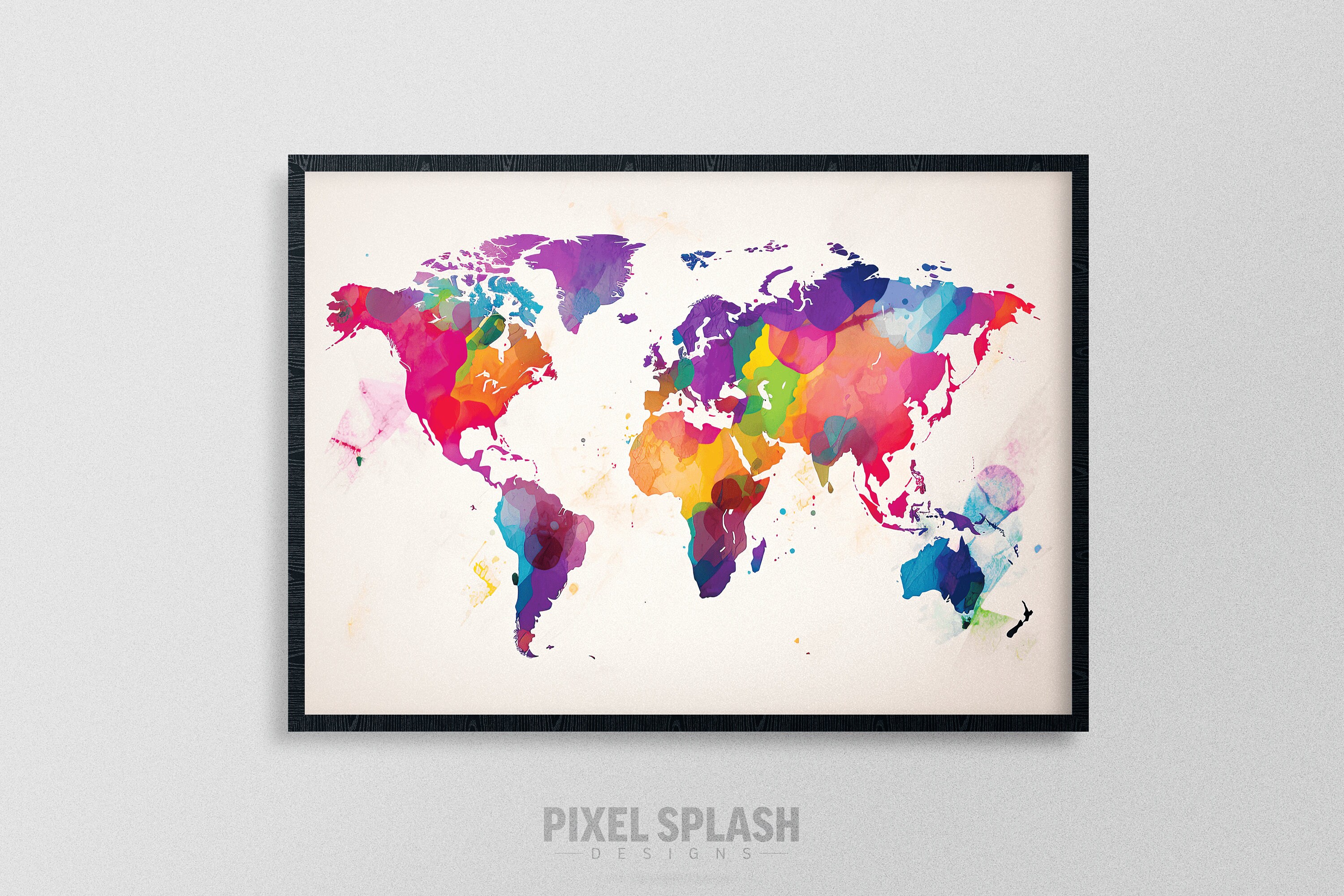 World Map Colorful Printable Downloadable Wall Art Poster Home Decor ...