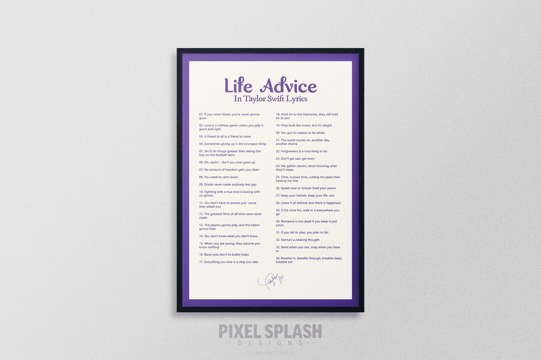 LIFE ADVICE in Taylor Swift Lyrics Taylor Swift Poster Swiftie Gift ...